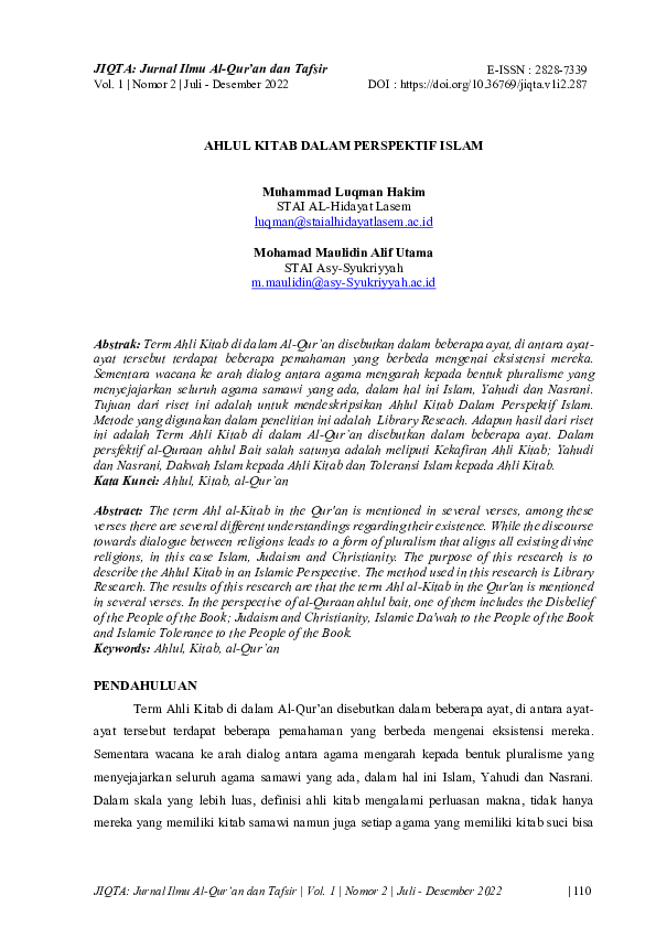 (PDF) Ahlul Kitab Dalam Perspektif Islam