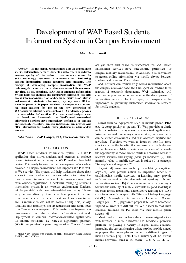 (PDF) Development of WAP Based Students Information System in Campus Environment