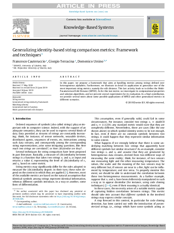 Generalizing identity-based string comparison metrics: Framework and ... Generalizing identity-based string comparison metrics: Framework and ...