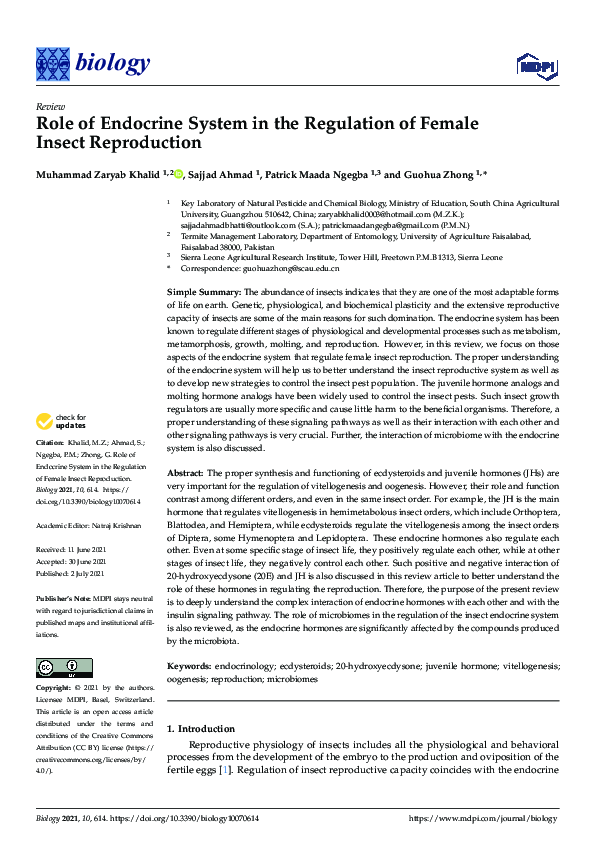 (PDF) Role of Endocrine System in the Regulation of Female Insect ...