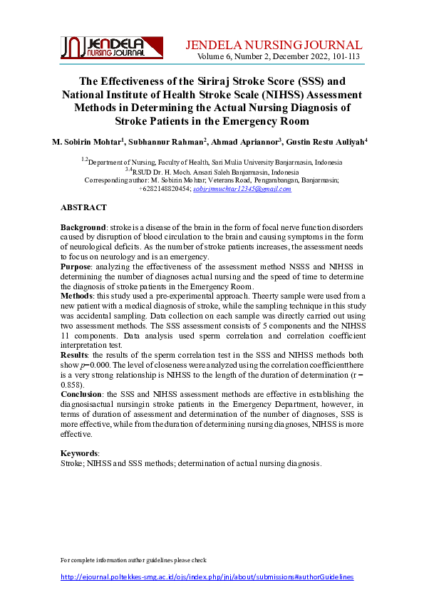 The Effectiveness of the Siriraj Stroke Score (SSS) and National ...