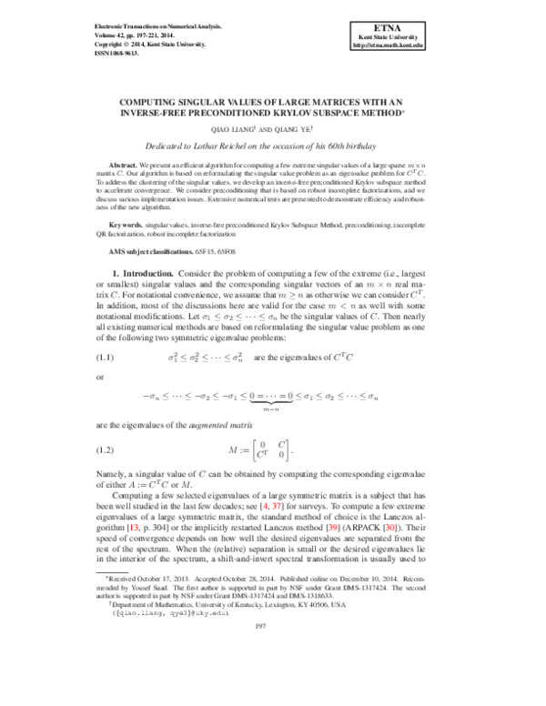(PDF) Computing Singular Values of Large Matrices with an Inverse-Free Preconditioned Krylov ...