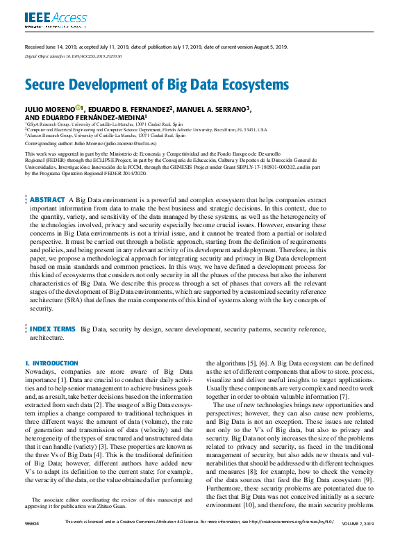 (PDF) Secure Development of Big Data Ecosystems