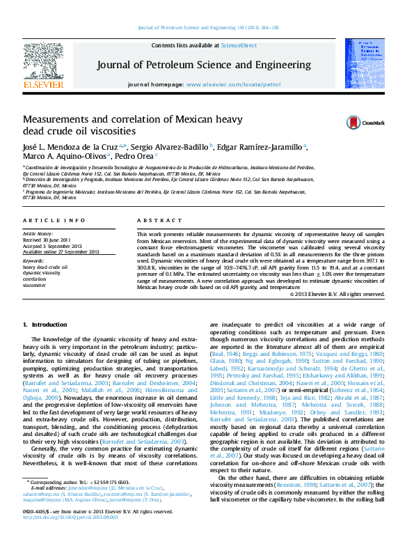 (PDF) Measurements and correlation of Mexican heavy dead crude oil ...