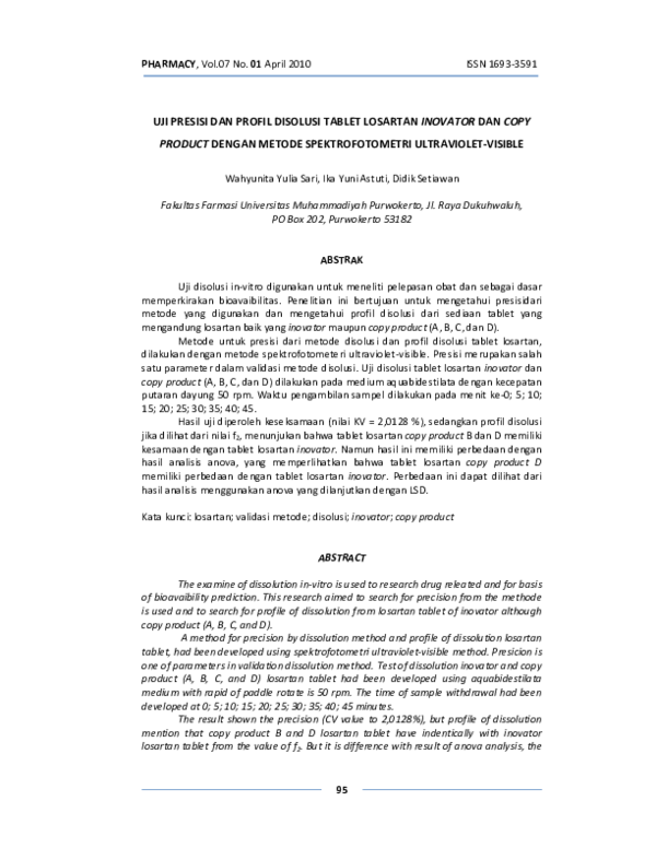 (PDF) Uji Presisi Dan Profil Disolusi Tablet Losartan Inovator Dan Copy ...
