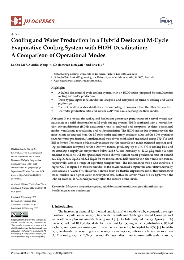 (PDF) Cooling and Water Production in a Hybrid Desiccant M-Cycle ...