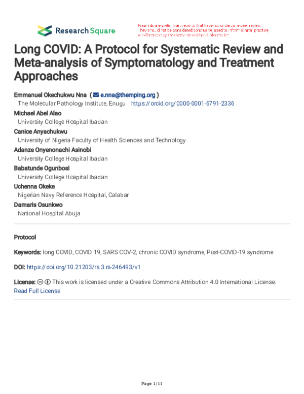 (PDF) Long COVID: A Protocol for Systematic Review and Meta-analysis of ...