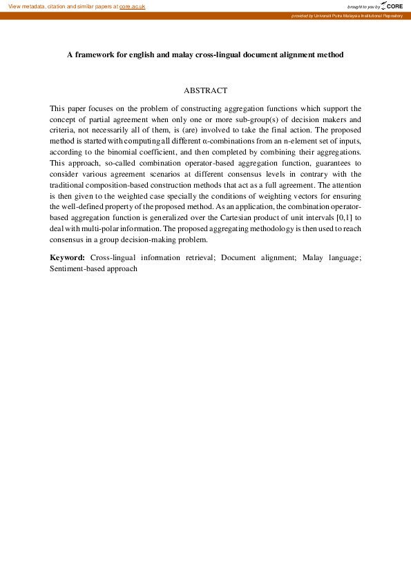 (PDF) A Framework for English and Malay Cross-lingual Document Alignment Method