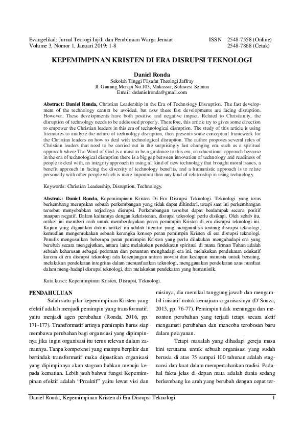 (PDF) Kepemimpinan Kristen Di Era Disrupsi Teknologi