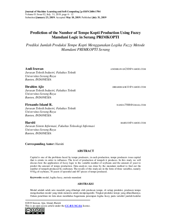 (PDF) Prediksi Jumlah Produksi Tempe Kopti Menggunakan Logika Fuzzy ...