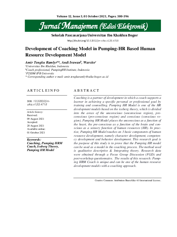 (PDF) Development of 'Coaching' Model in 'Pumping-HR' Based Human ...