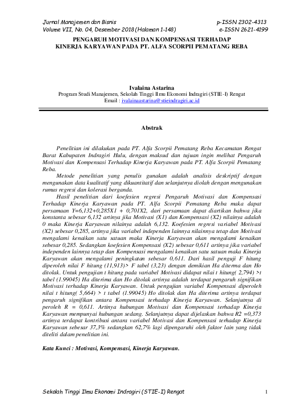 (PDF) Pengaruh Motivasi Dan Kompensasi Terhadap Kinerja Karyawan Sma ...