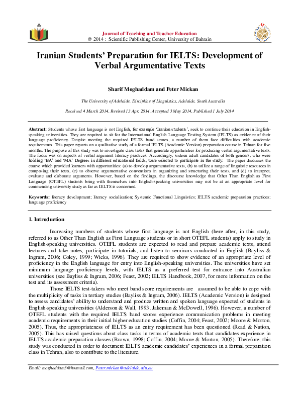 (PDF) Iranian Students’ Preparation for IELTS: Development of Verbal ...