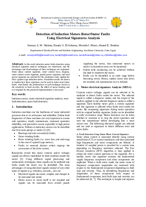 Pdf Detection Of Induction Motors Rotor Stator Faults Using