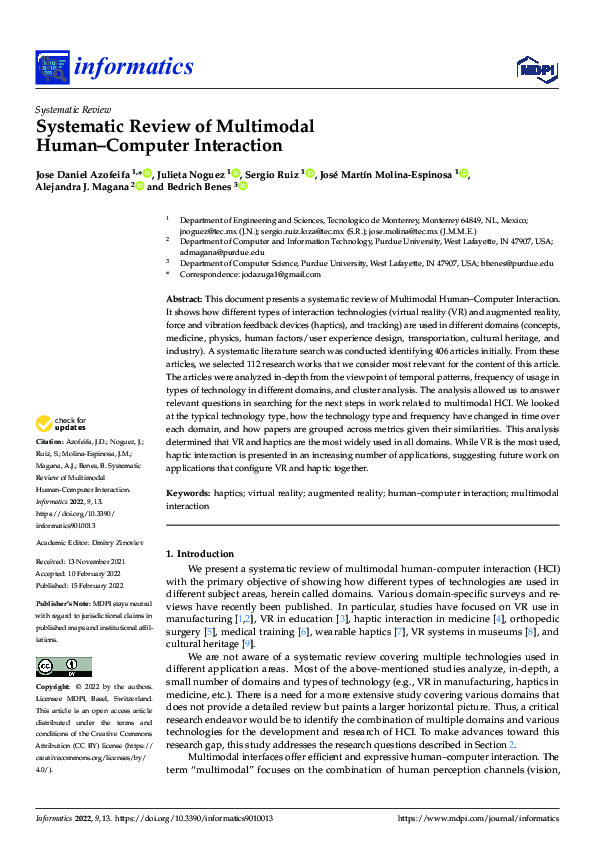 Pdf Systematic Review Of Multimodal Humancomputer Interaction