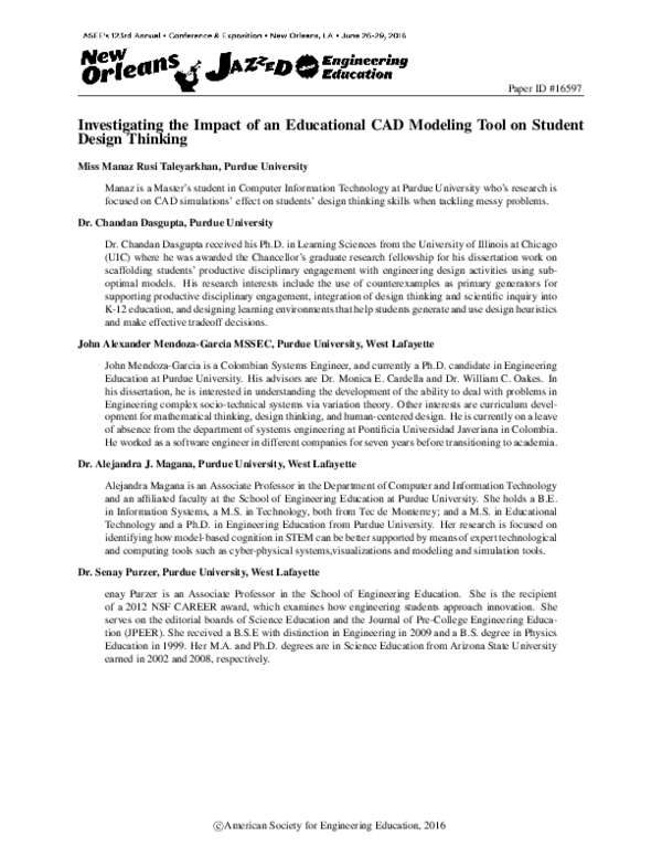 (PDF) Investigating the Impact of an Educational CAD Modeling Tool on Student Design Thinking