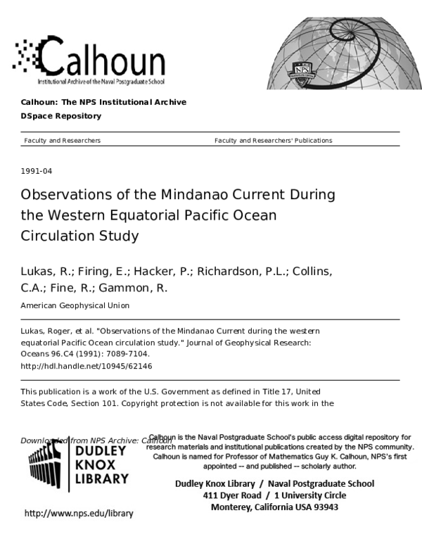 (PDF) Observations of the Mindanao Current during the western ...