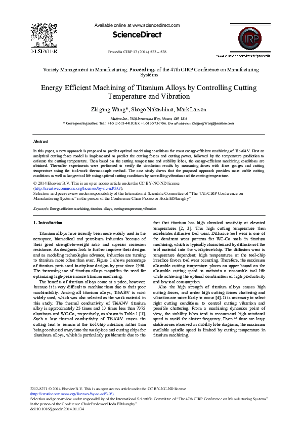 (PDF) Energy Efficient Machining of Titanium Alloys by Controlling Cutting Temperature and ...