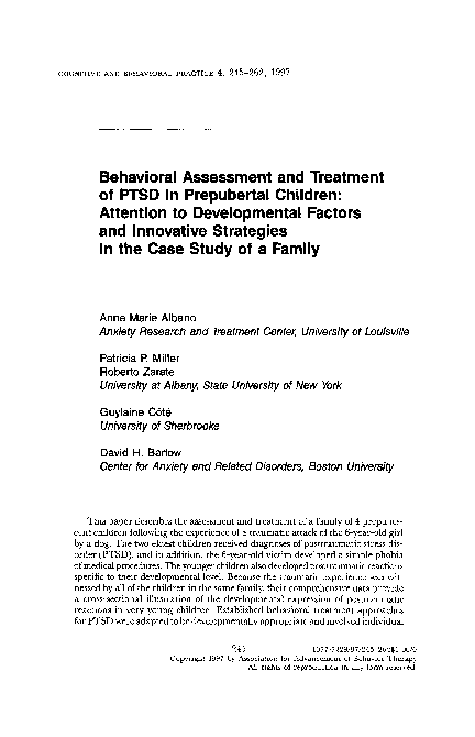 (PDF) Behavioral assessment and treatment of PTSD in prepubertal ...