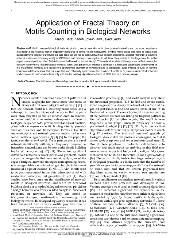(PDF) Application of Fractal Theory on Motifs Counting in Biological Networks