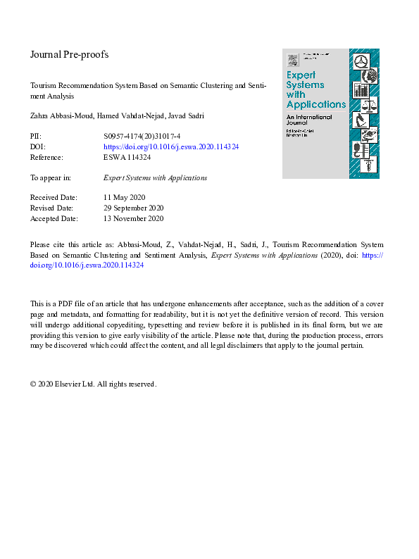 Pdf Tourism Recommendation System Based On Semantic Clustering And Sentiment Analysis