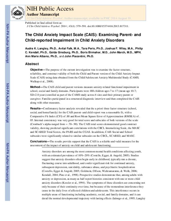 (PDF) The Child Anxiety Impact Scale: Examining Parent- and Child ...