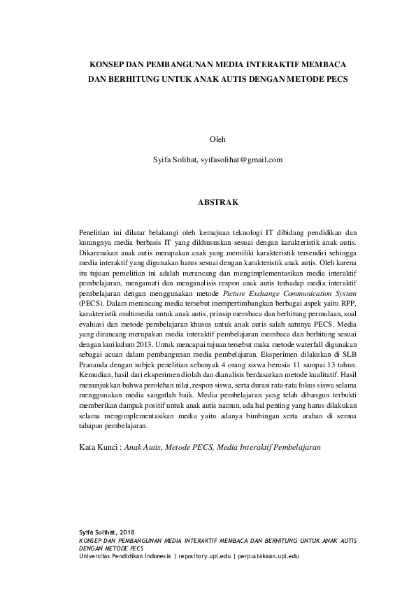 (PDF) Konsep Dan Pembangunan Media Interaktif Membaca Dan Berhitung Untuk Anak Autis Dengan ...