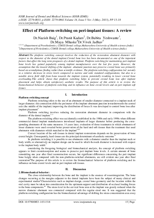 (PDF) Effect of Platform switching on peri-implant tissues: A review