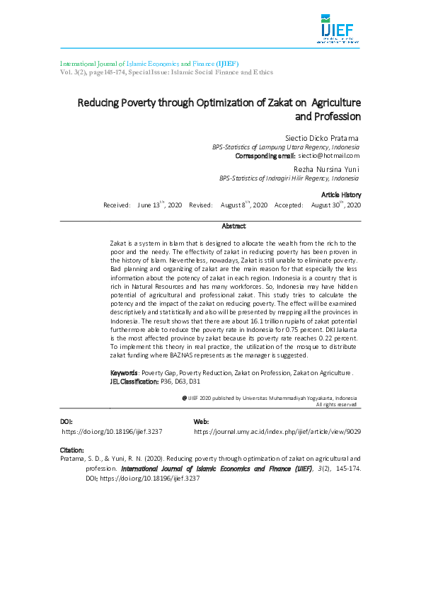 (PDF) Reducing Poverty through Optimization of Zakat on Agricultural and Profession | Siectio ...