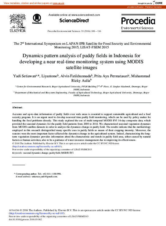 (PDF) Dynamics Pattern Analysis of Paddy Fields in Indonesia for Developing a Near Real-time ...