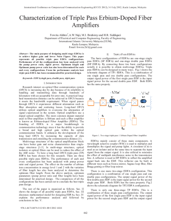 (PDF) Characterization of triple pass Erbium-doped Fiber Amplifiers