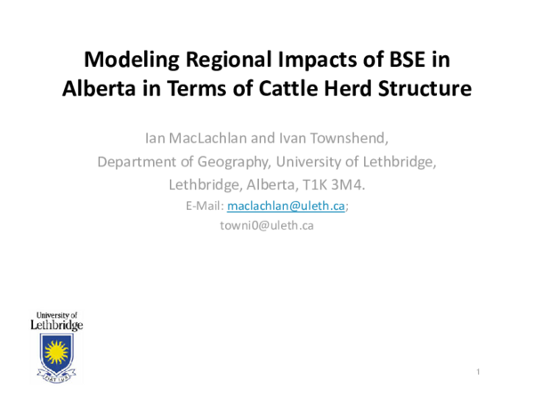 (PDF) Modeling Regional Impacts of BSE in Alberta in Terms of Cattle Herd Structure