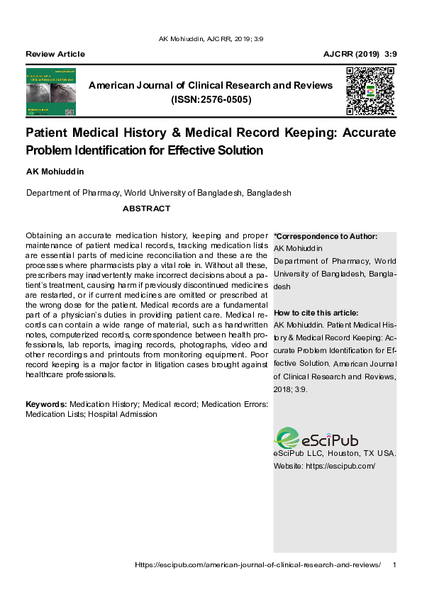 (PDF) Patient Medical History & Medical Record Keeping: Accurate ...