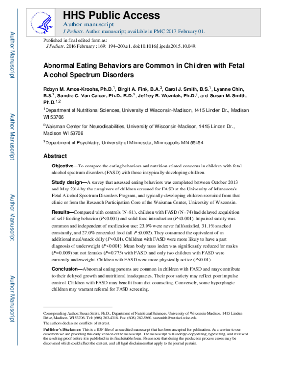 (PDF) Abnormal Eating Behaviors Are Common in Children with Fetal ...