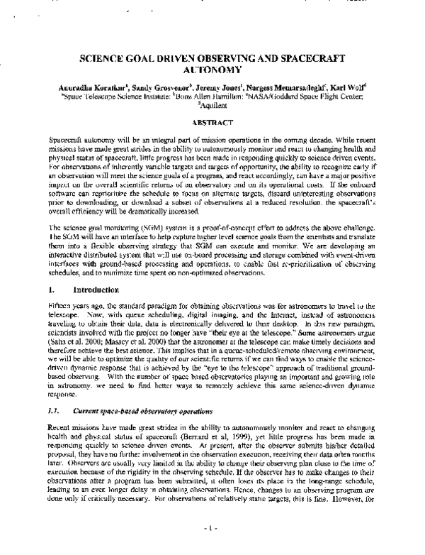 (PDF) Science Goal Driven Observing and Spacecraft Autonomy | Jeremy ...