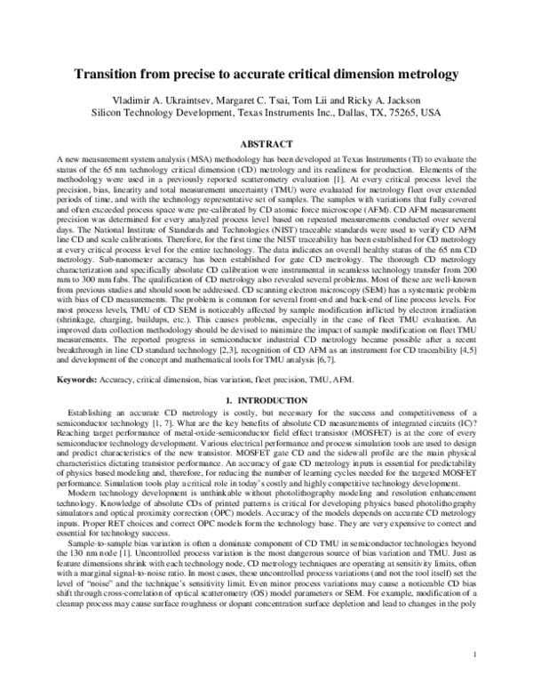 (PDF) Transition from precise to accurate critical dimension metrology