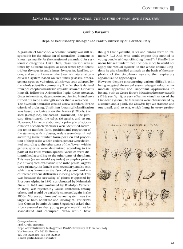 (PDF) Linnaeus: The Order of Nature, the Nature of Man, and Evolution