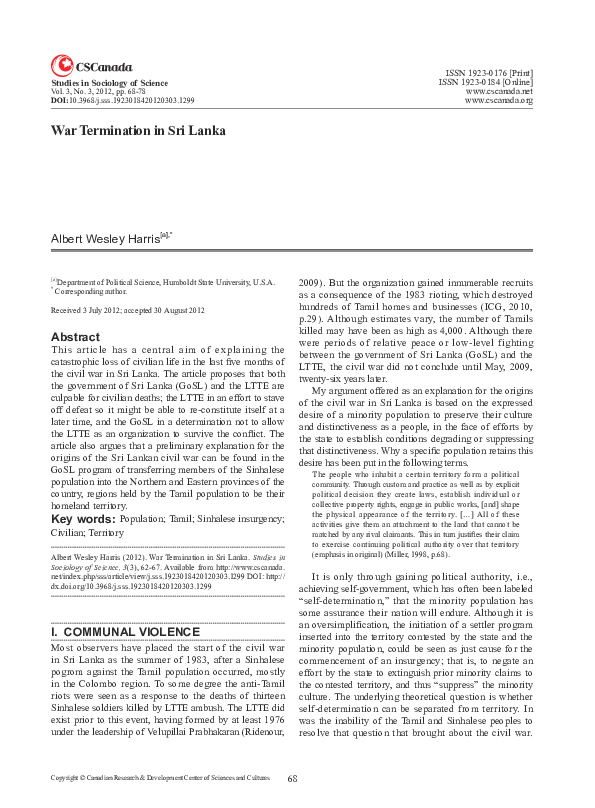 (PDF) War Termination in Sri Lanka