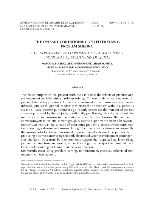 (PDF) The operant conditioning of letter string problem solving