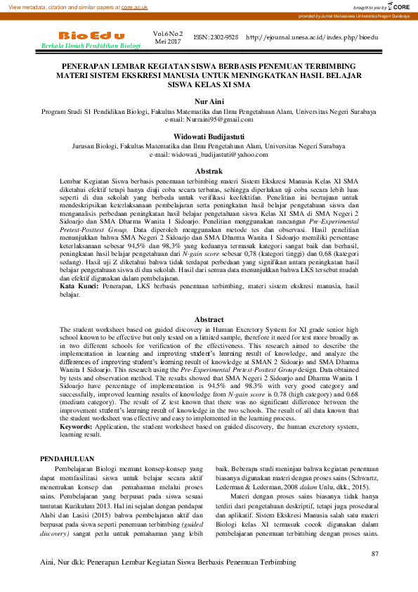 (PDF) Penerapan Lembar Kegiatan Siswa Berbasis Penemuan Terbimbing Materi Sistem Ekskresi ...