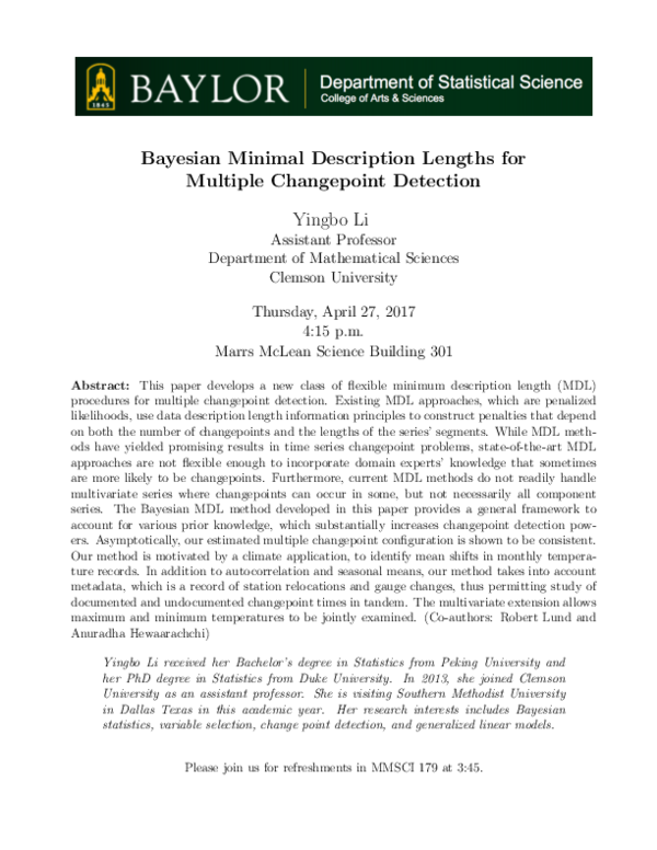 (PDF) Bayesian Minimal Description Lengths for Multiple Changepoint Detection