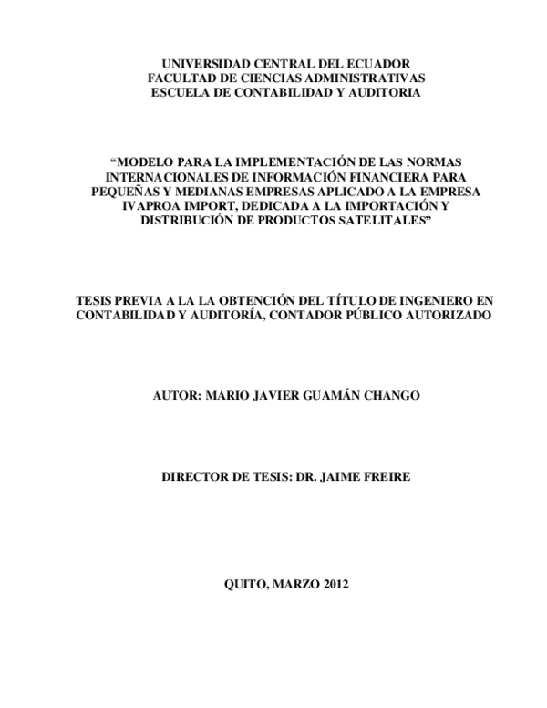(PDF) Modelo para la implementación de las Normas Internacionales de Información Financiera para ...