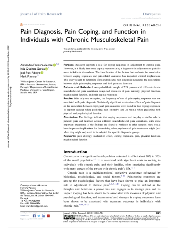 (PDF) Pain Diagnosis, Pain Coping, and Function in Individuals with ...