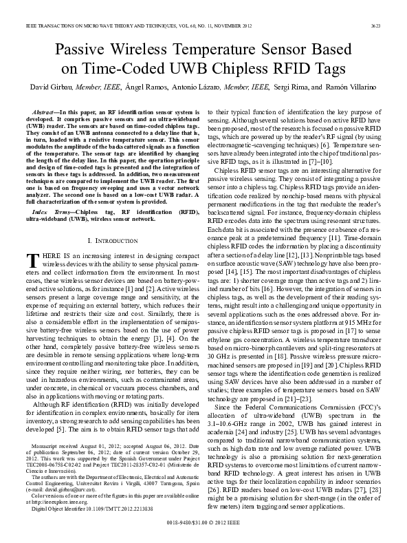(PDF) Passive Wireless Temperature Sensor Based on Time-Coded UWB Chipless RFID Tags