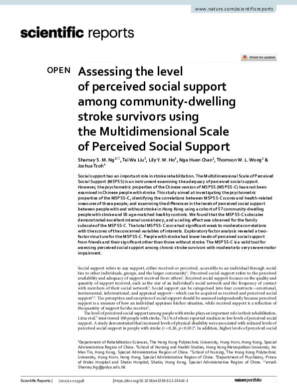 (PDF) Assessing the level of perceived social support among community ...
