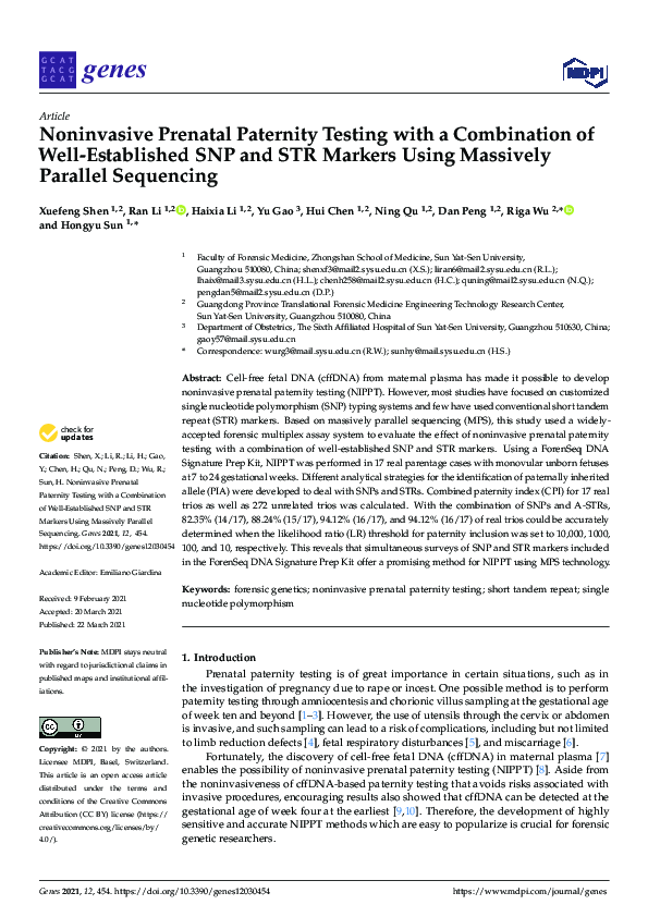 (PDF) Noninvasive Prenatal Paternity Testing with a Combination of Well ...