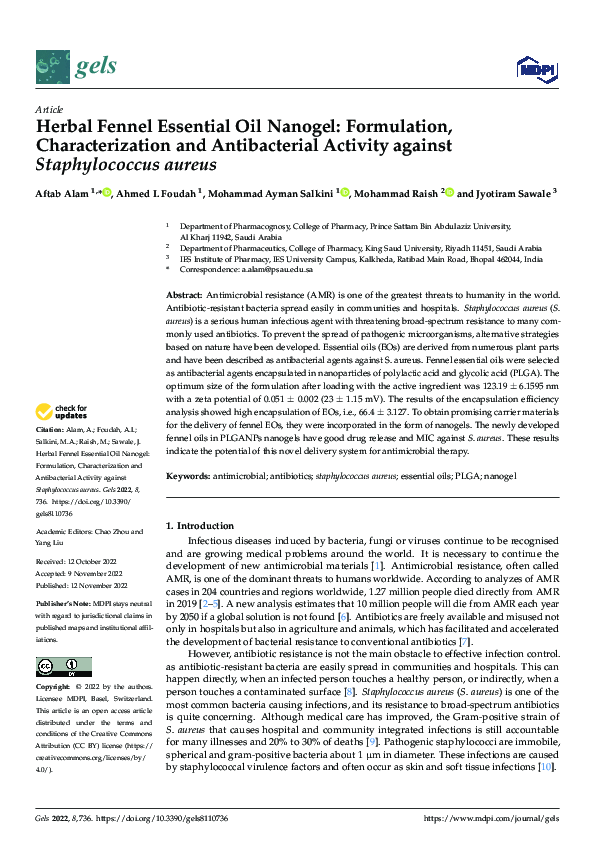 (PDF) Herbal Fennel Essential Oil Nanogel: Formulation, Characterization and Antibacterial ...