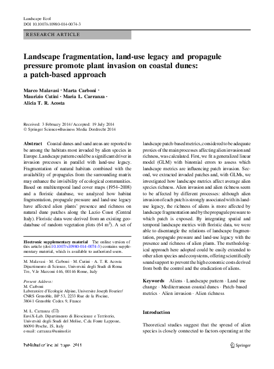 (PDF) Landscape fragmentation, land-use legacy and propagule pressure ...