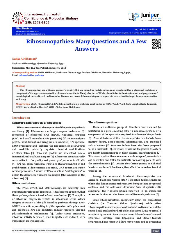 (PDF) Ribosomopathies: Many Questions and A Few Answers | nurul andini ...