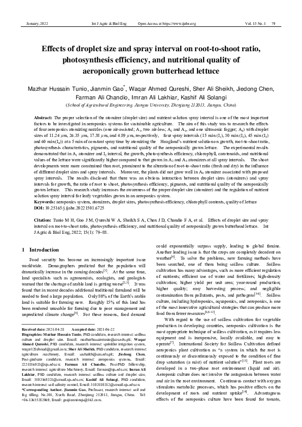 (PDF) Effects of droplet size and spray interval on root-to-shoot ratio, photosynthesis ...